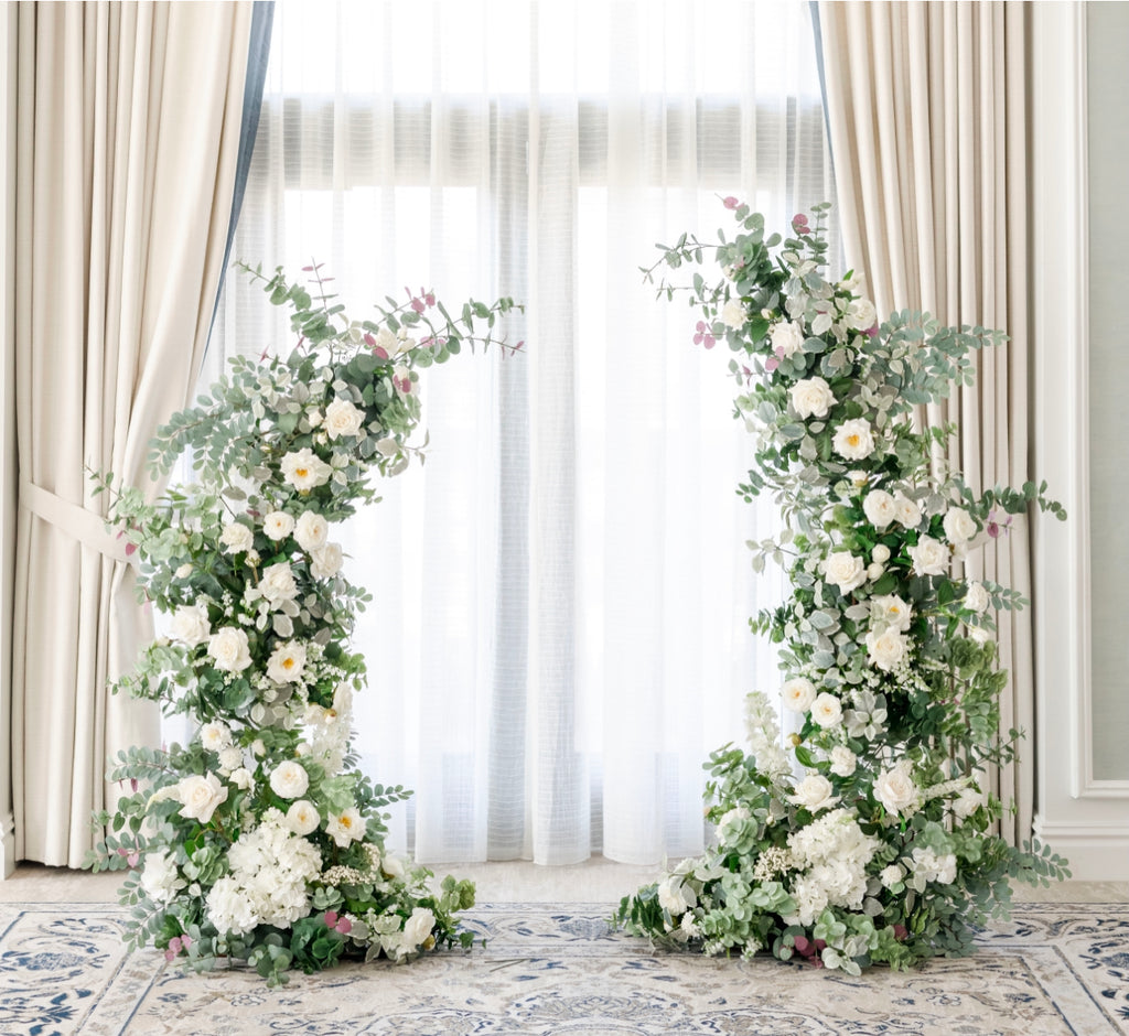 The Sophia Floral Pillars. Flower Wedding Arch. – Blue Blossom Rentals